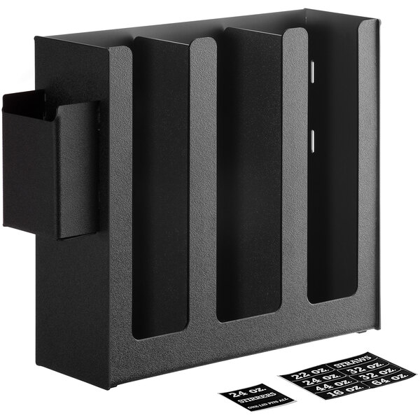 ServSense Black 3-Section Vertical Cup and Lid Organizer - 12 1/2" x 4 ...