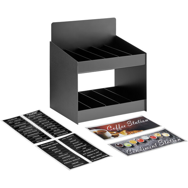 ServSense Black 10-Section Condiment Organizer with Header Decals and ...