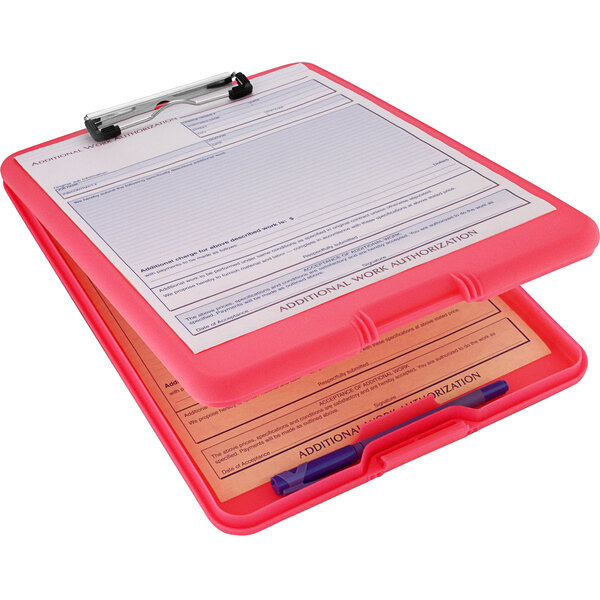 Saunders SlimMate 13 3/4" x 9 1/2" Red Plastic Storage Clipboard with 1 ...