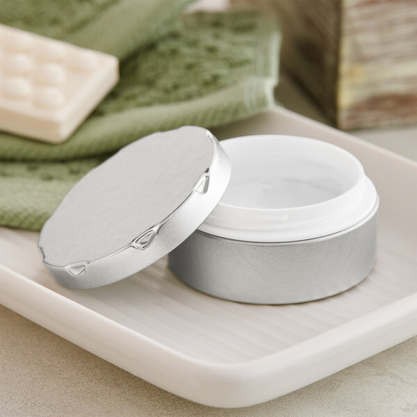 2 1/8" x 3/4" Silver Tin with Plastic Cup and Notched Lid - 700/Case