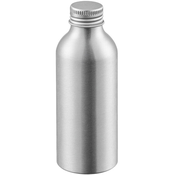 150 mL Silver Aluminum Squat Bottle with Lid - 300/Case