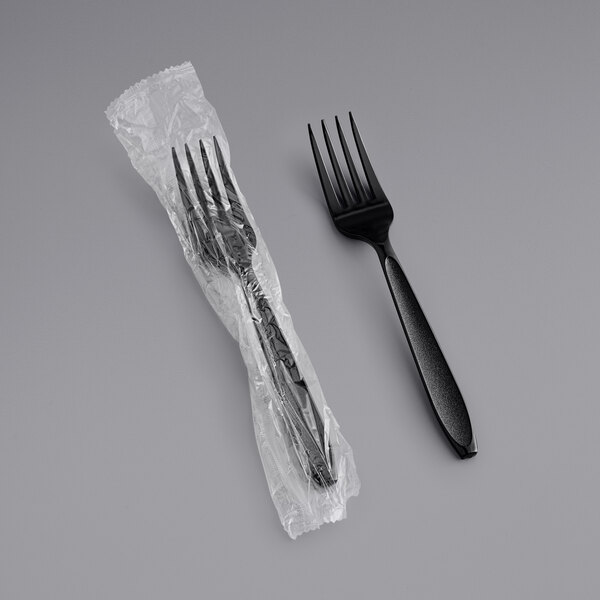 Solo Impress Individually Wrapped Heavy Weight Black Plastic Fork ...