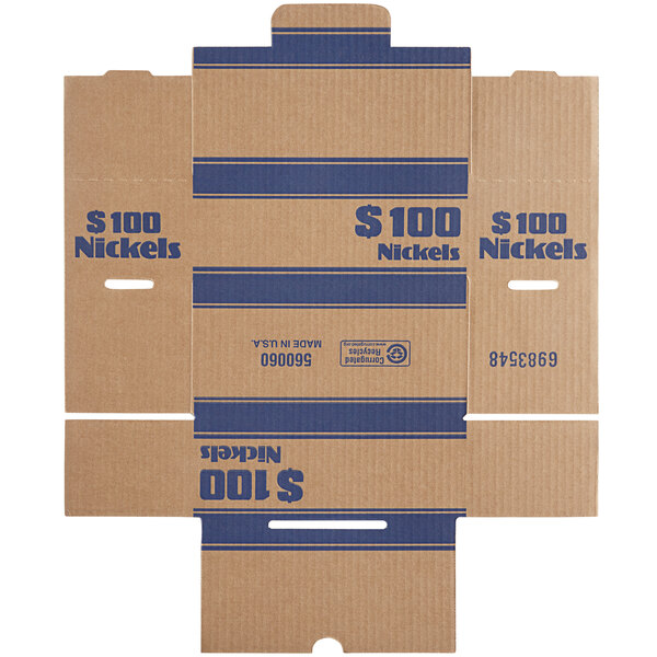 Controltek USA Blue Coin Box - $100, Nickels - 50/Pack