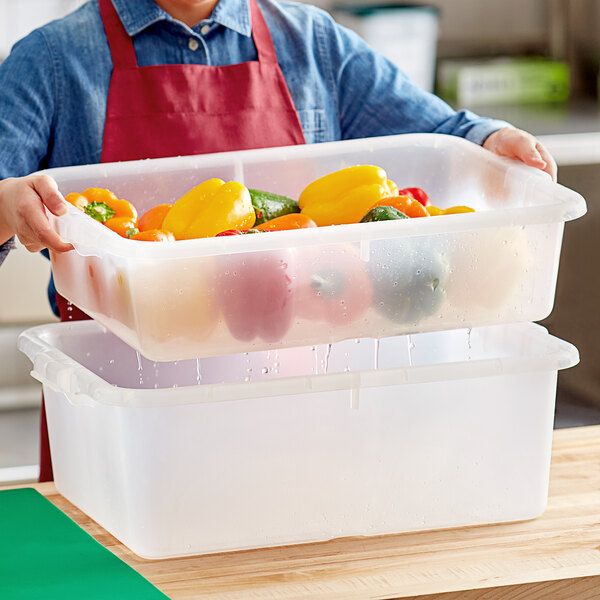 Vigor 20" x 15" x 5" Clear Heavy-Duty Polypropylene Perforated Bus Tub ...