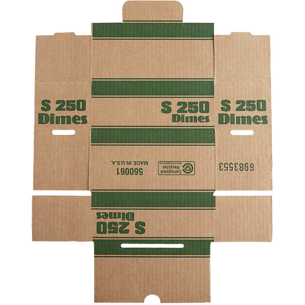 Controltek USA Green Coin Box - $250, Dimes - 50/Pack