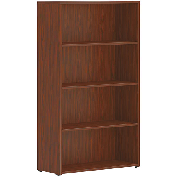 HON Mod 30" x 13" x 53" Traditional Mahogany Laminate 4-Shelf Bookcase