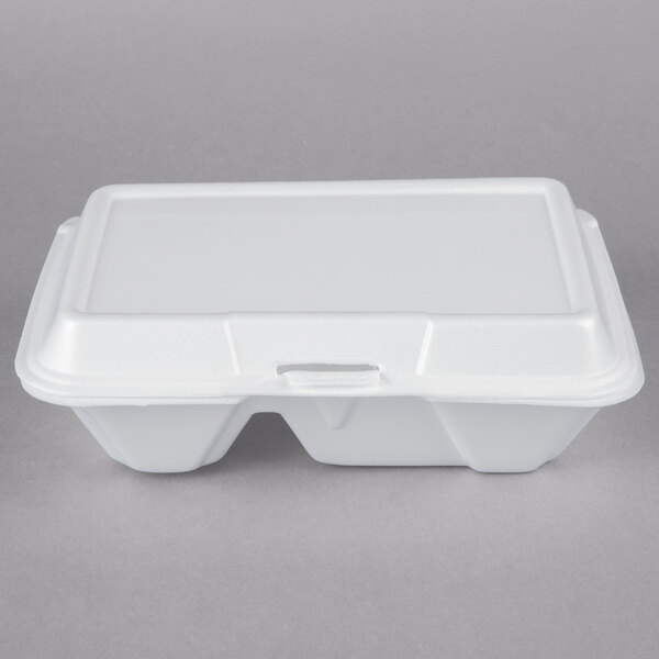 Dart 205HT2 9" x 6" x 3" White Foam 2 Compartment Take Out Container ...