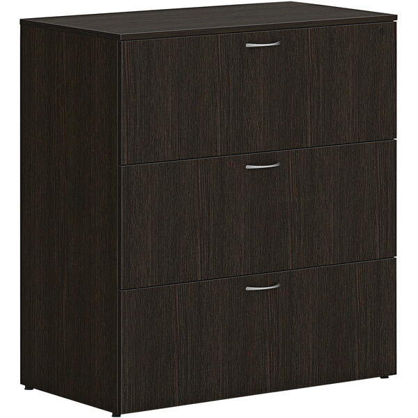 HON Mod 36" x 20" x 40" Java Oak Lateral File Cabinet with 3 Drawers ...
