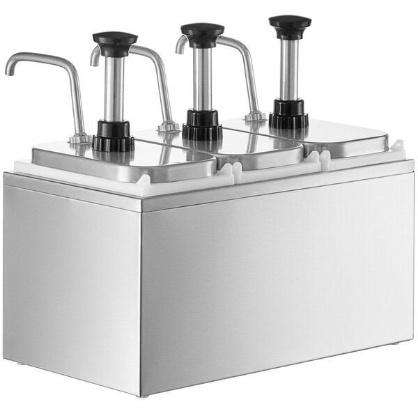 ServSense Triple 2 Qt. Stainless Steel Condiment Dispenser - 3 ...