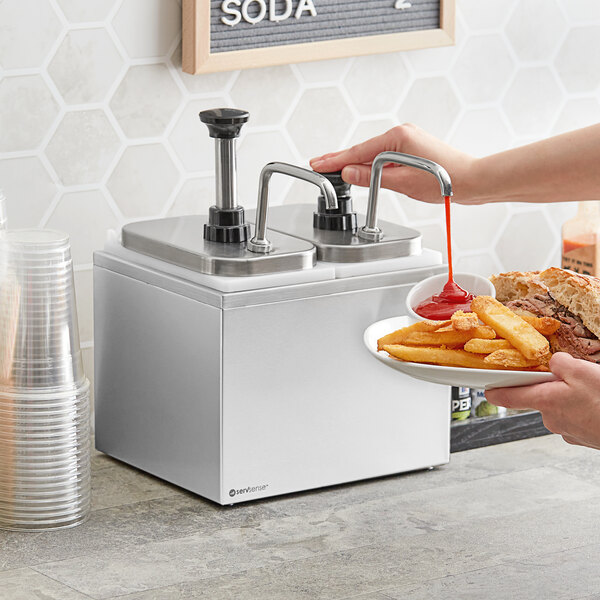 ServSense™ Triple 2 Qt. Stainless Steel Condiment Dispenser - 3 ...