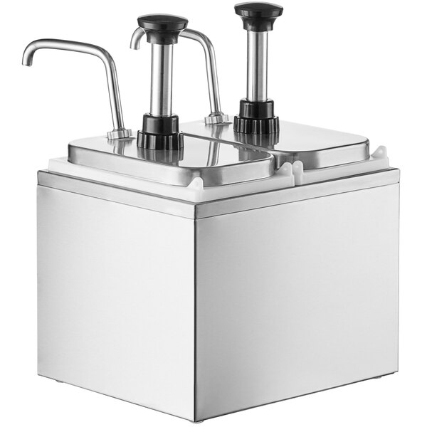 ServSense Double 2 Qt. Stainless Steel Condiment Dispenser - 2 ...