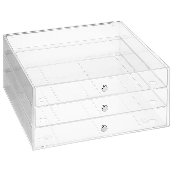 Deflecto 12 1/2" x 12 1/2" x 6 13/16" Clear 3-Drawer Organizer