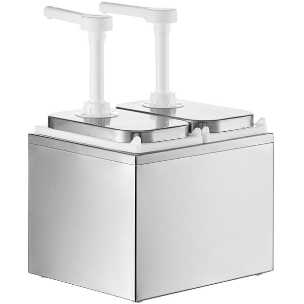 ServSense Double 2 Qt. Stainless Steel Condiment Dispenser - 2 Plastic ...