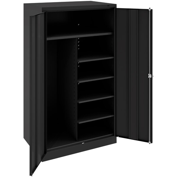 Tennsco 24" x 36" x 72" Black Standard Combination Cabinet with Solid ...
