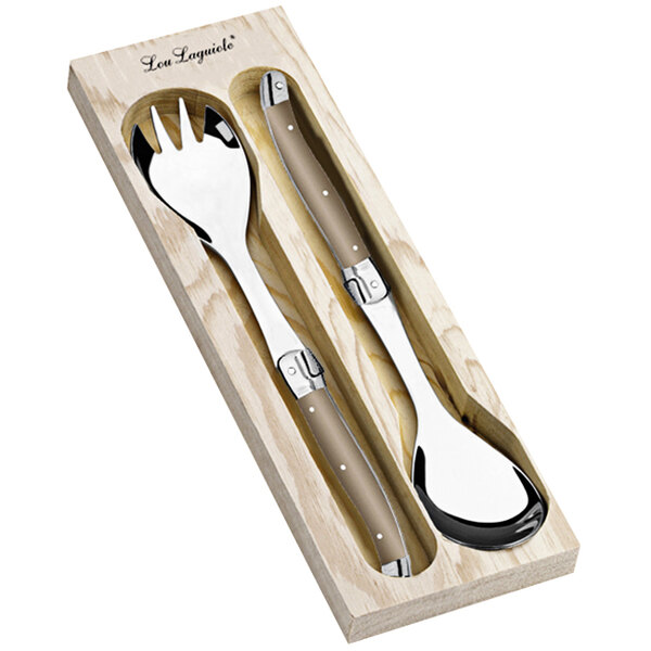 Lou Laguiole Tradition 2-Piece Taupe Salad Serving Utensil Set with ...