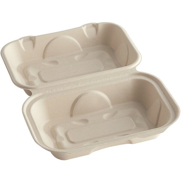 World Centric Compostable Fiber Clamshell Hoagie Box 9" x 6" x 3" - 500 ...