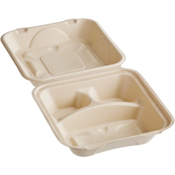 World Centric 9" x 9" x 3" 3-Compartment Compostable PLA Lined Fiber ...