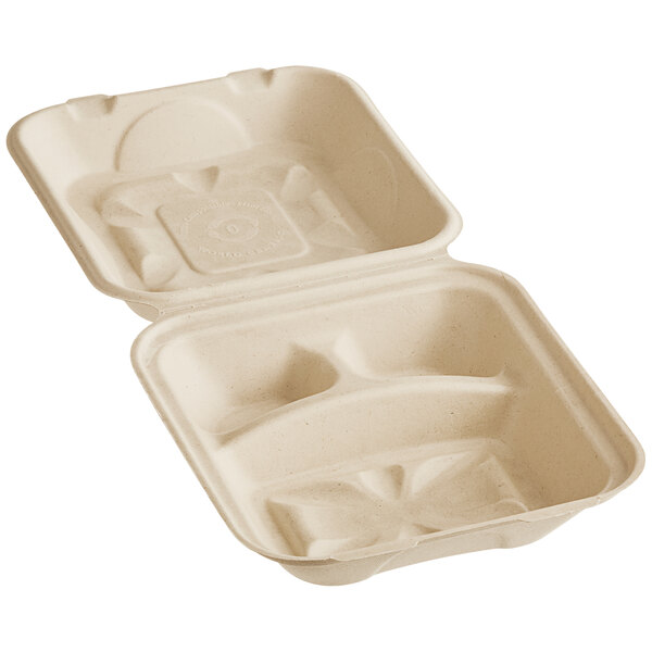 World Centric 8" x 8" x 3" 3-Compartment Compostable PLA Lined Fiber ...