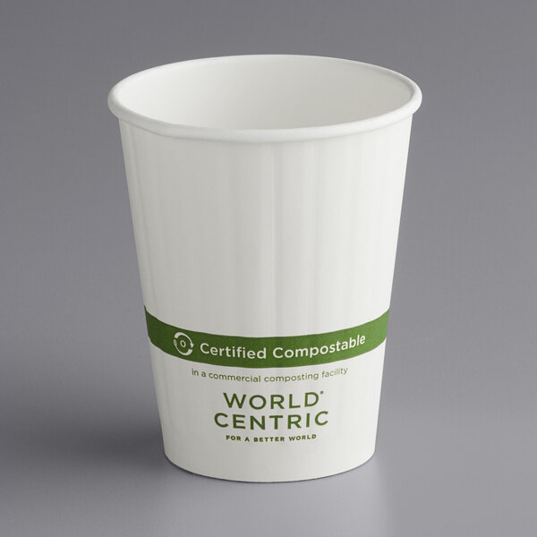 World Centric NoTree 12 oz. White Compostable Double Wall Paper Hot Cup ...