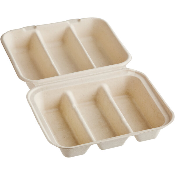 World Centric 3-Compartment Compostable Fiber Clamshell Taco Container ...