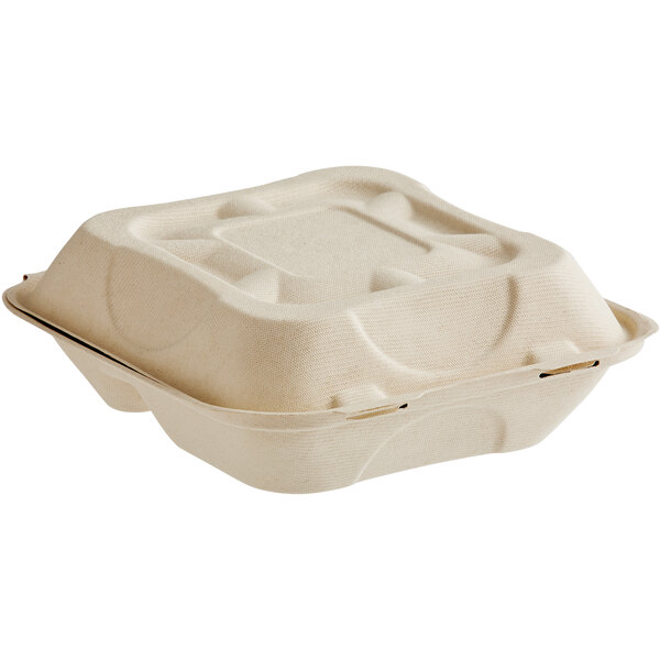 World Centric 3-Compartment Compostable Fiber Clamshell Container 8" x ...