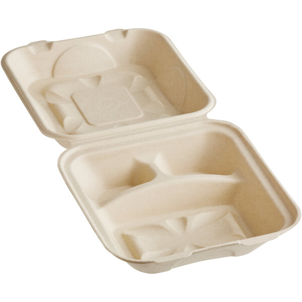 World Centric 3-Compartment Compostable Fiber Clamshell Container 8" x ...