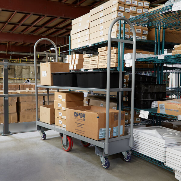 Lavex 16" x 60" Heavy-Duty Steel U-Boat Utility Cart with Removable Shelf - 2000 lb. Capacity