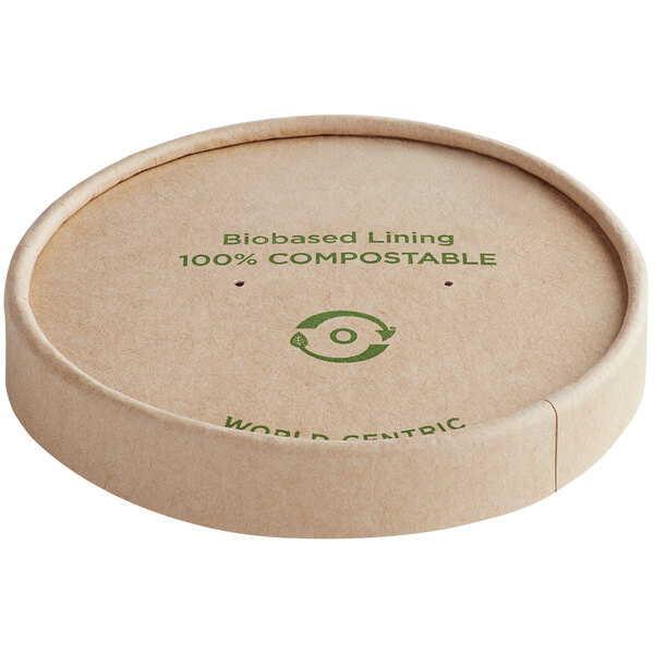 World Centric NoTree 8 oz. Compostable Paper Kraft Lid - 500/Case