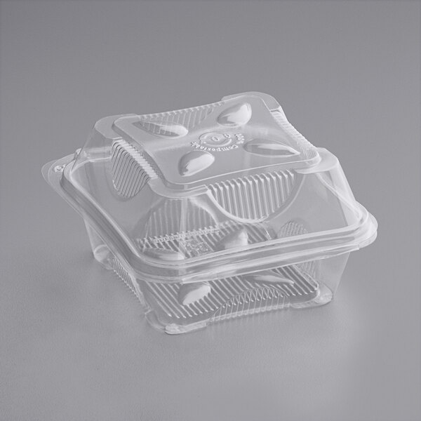 World Centric Clear Compostable PLA Hinged Clamshell Container 6" x 6 ...