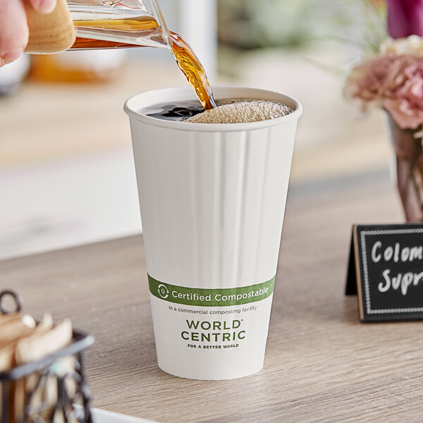 World Centric NoTree 16 oz. White Compostable Double Wall Paper Hot Cup ...