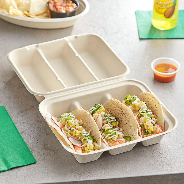 World Centric 3-Compartment Compostable Fiber Clamshell Taco Container ...