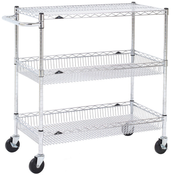 Metro Super Erecta BASCART-SR Chrome Three Shelf Utility Basket Cart ...