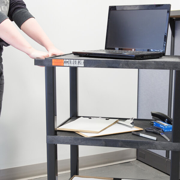 Luxor WT34S Tuffy Black Three Shelf Utility Cart - 24" x 18" x 34"