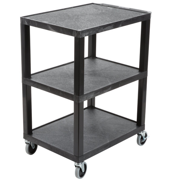 Luxor WT34S Tuffy Black Three Shelf Utility Cart - 24" x 18" x 34"