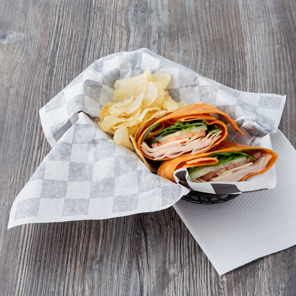 Choice 12" x 12" Black Check Deli Sandwich Wrap Paper - 5000/Case