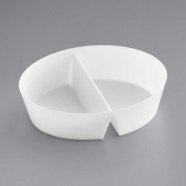 Visions 3 3/4" White Plastic Mini Dual Compartment Dish - 10/Pack