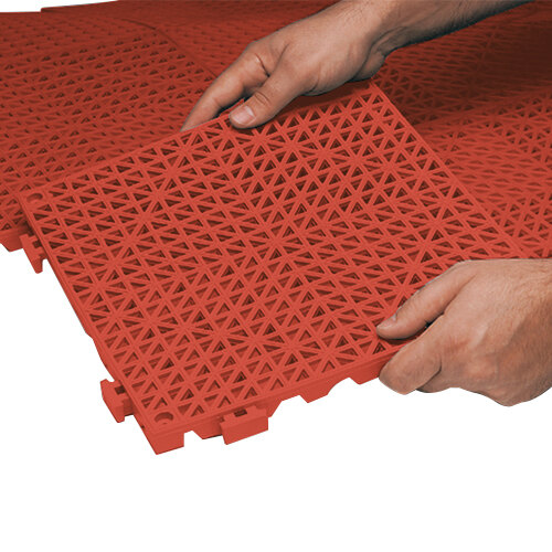 Cactus Mat 2557-RT Poly-Lok 12" x 12" Red Vinyl Interlocking Drainage ...