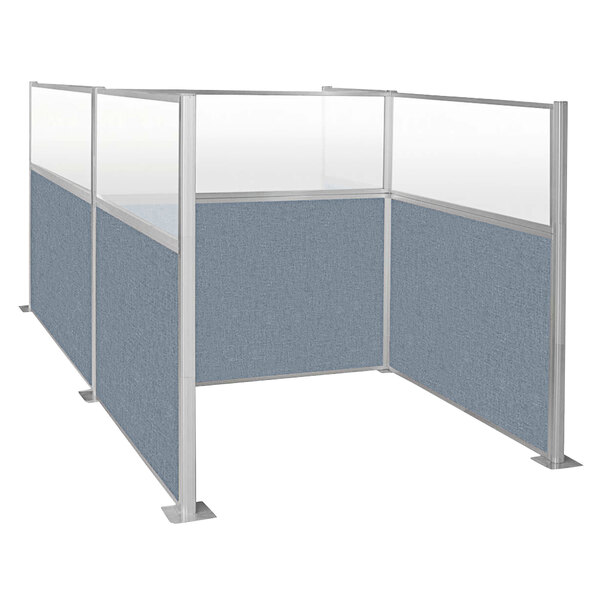 Versare Hush Panel 6' x 6' Powder Blue H/W-Shape Double Cubicle with Window