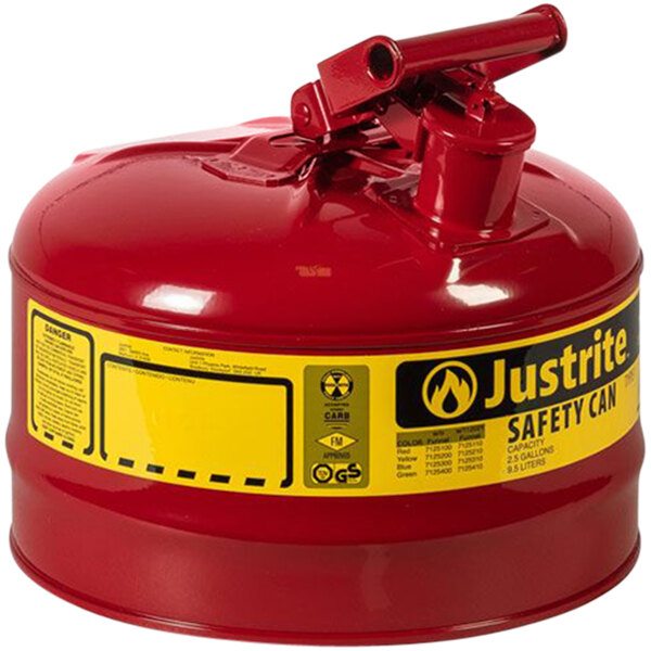 Justrite 2.5 Gallon Type I Red Steel Gas / Flammables Safety Can with ...