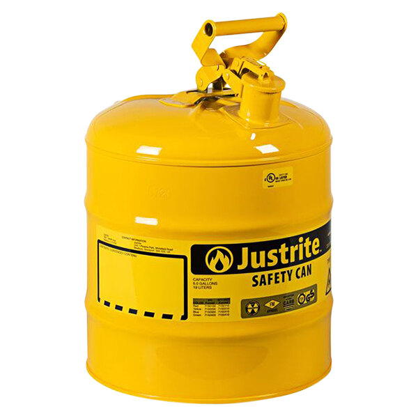Justrite 5 Gallon Type I Yellow Steel Diesel Safety Can with Flame ...