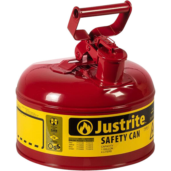 Justrite 1 Gallon Type I Red Steel Gas / Flammables Safety Can with ...