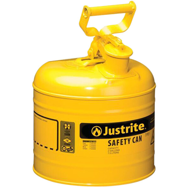 Justrite 2 Gallon Type I Yellow Steel Diesel Safety Can with Flame ...