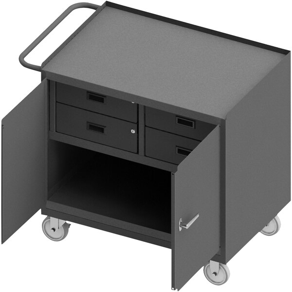 Durham Mfg 24" x 36" 2 Door 4 Drawer Mobile Steel Top Workstation 3119-95