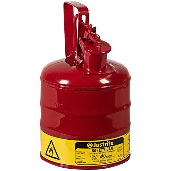 Justrite 1 Gallon Type I Red Steel Gas / Flammables Safety Can with ...