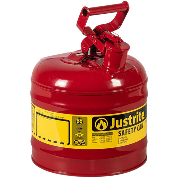 Justrite 2 Gallon Type I Red Steel Gas / Flammables Safety Can with ...