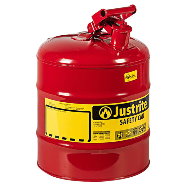 Justrite 5 Gallon Type I Red Steel Gas / Flammables Safety Can with ...