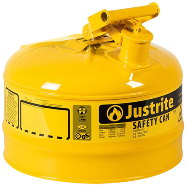 Justrite 2.5 Gallon Type I Yellow Steel Diesel Safety Can with Flame ...