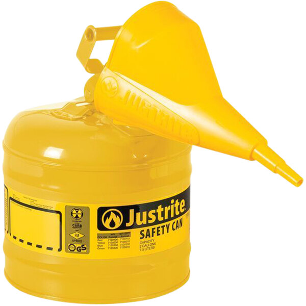 Justrite 2 Gallon Type I Yellow Steel Diesel Safety Can with Flame ...