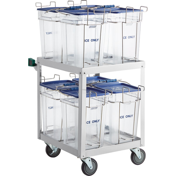 Vigor 200 lb. Square Ice Tote Transport Set with 8 Ice Totes and Cart