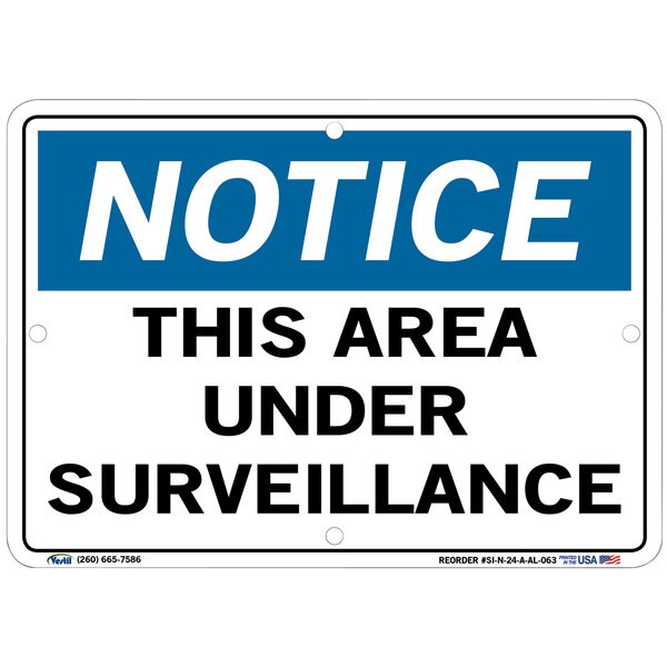 Vestil 10 1/2" x 7 1/2" "Notice / This Area Under Surveillance ...